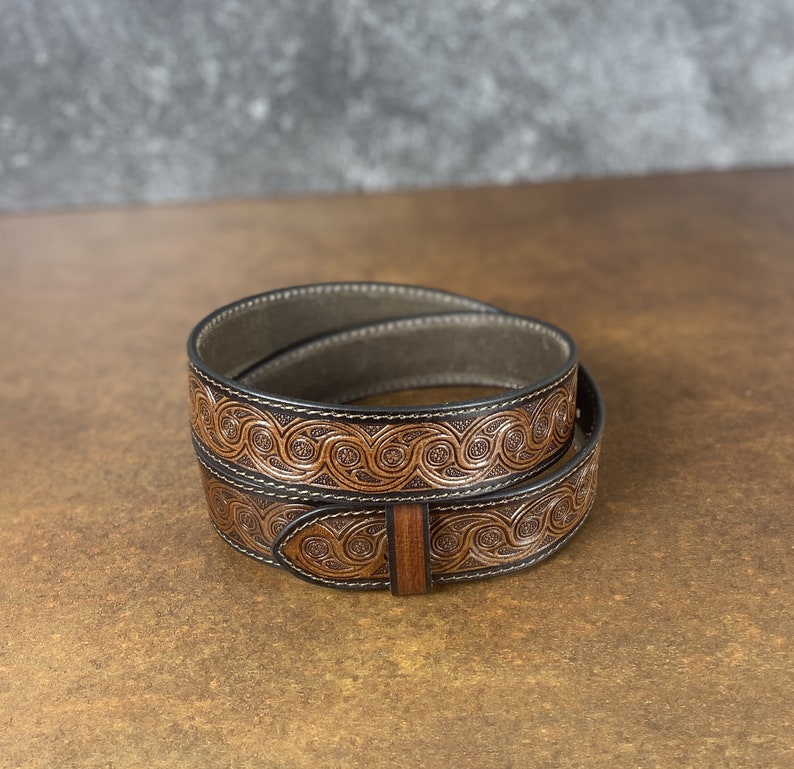 Men's Western Full Grain Genuine Leather Belt Embossed Belt Without ...
