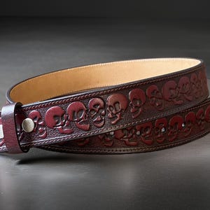 Leather Skull Belt, Biker Belt, Skull Tooled Brown Leather Belt, Custom ...