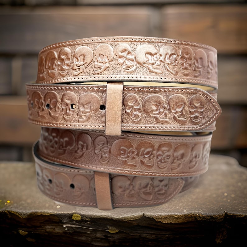 Full Grain Leather Skull Biker Belt Skull Tooled Leather Belt, Custom ...