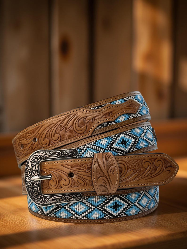 Genuine Leather Beaded Western Heavy Duty Belt, Custom Personalized ...