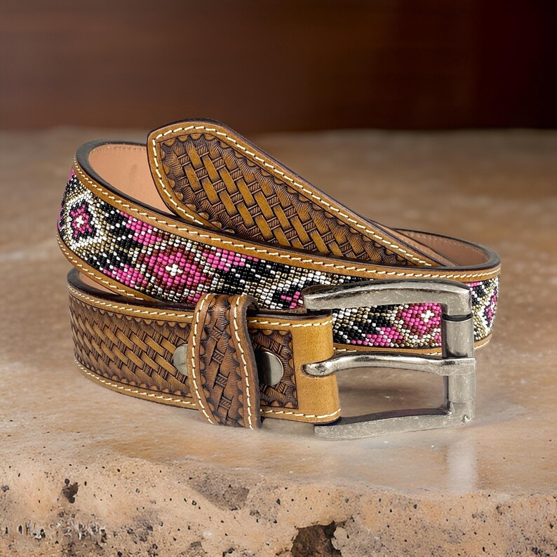 Genuine Leather Beaded Western Heavy Duty Belt, Custom Personalized ...