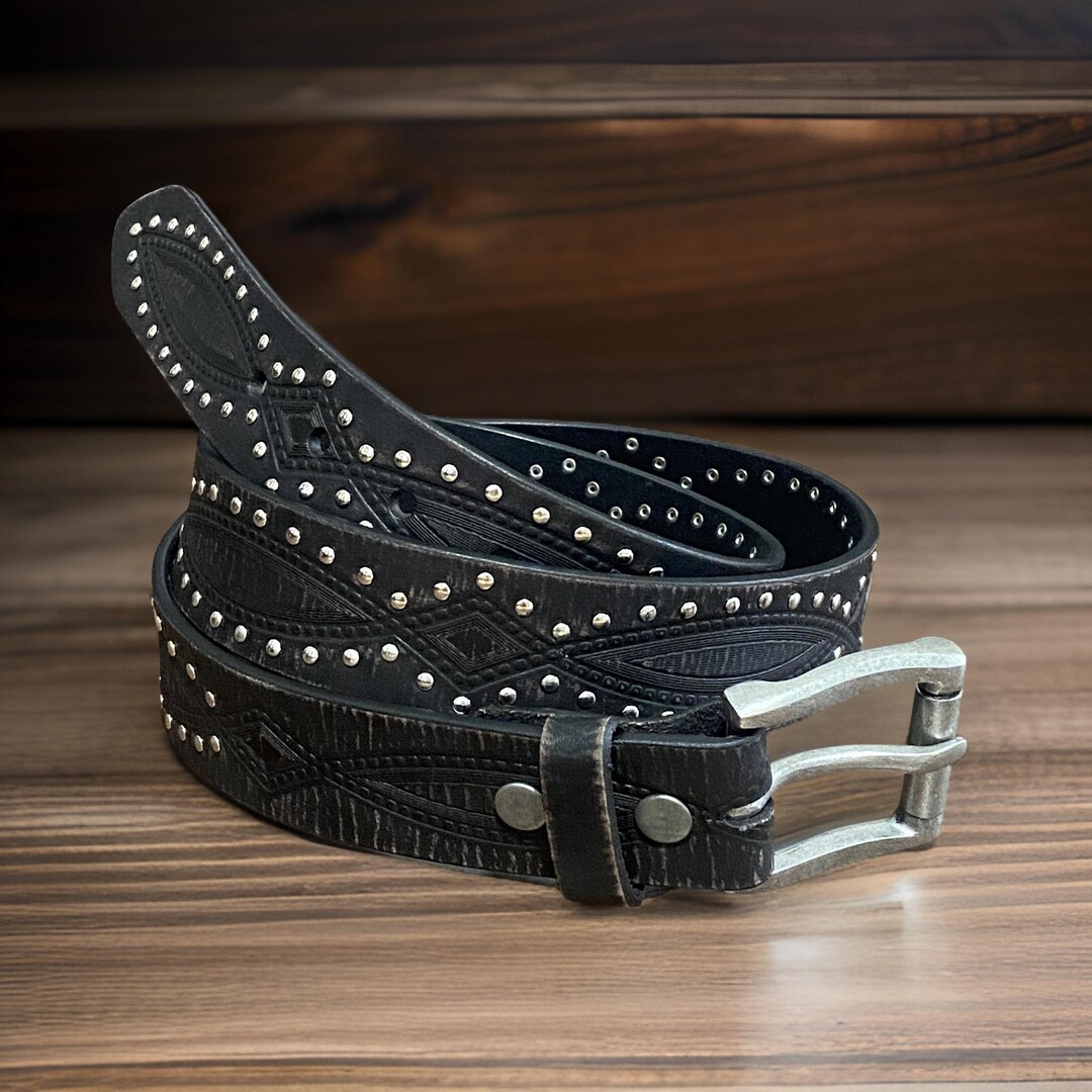 Distress Leather Tooled Western Engraved Belt 100% Genuine Full Grain ...