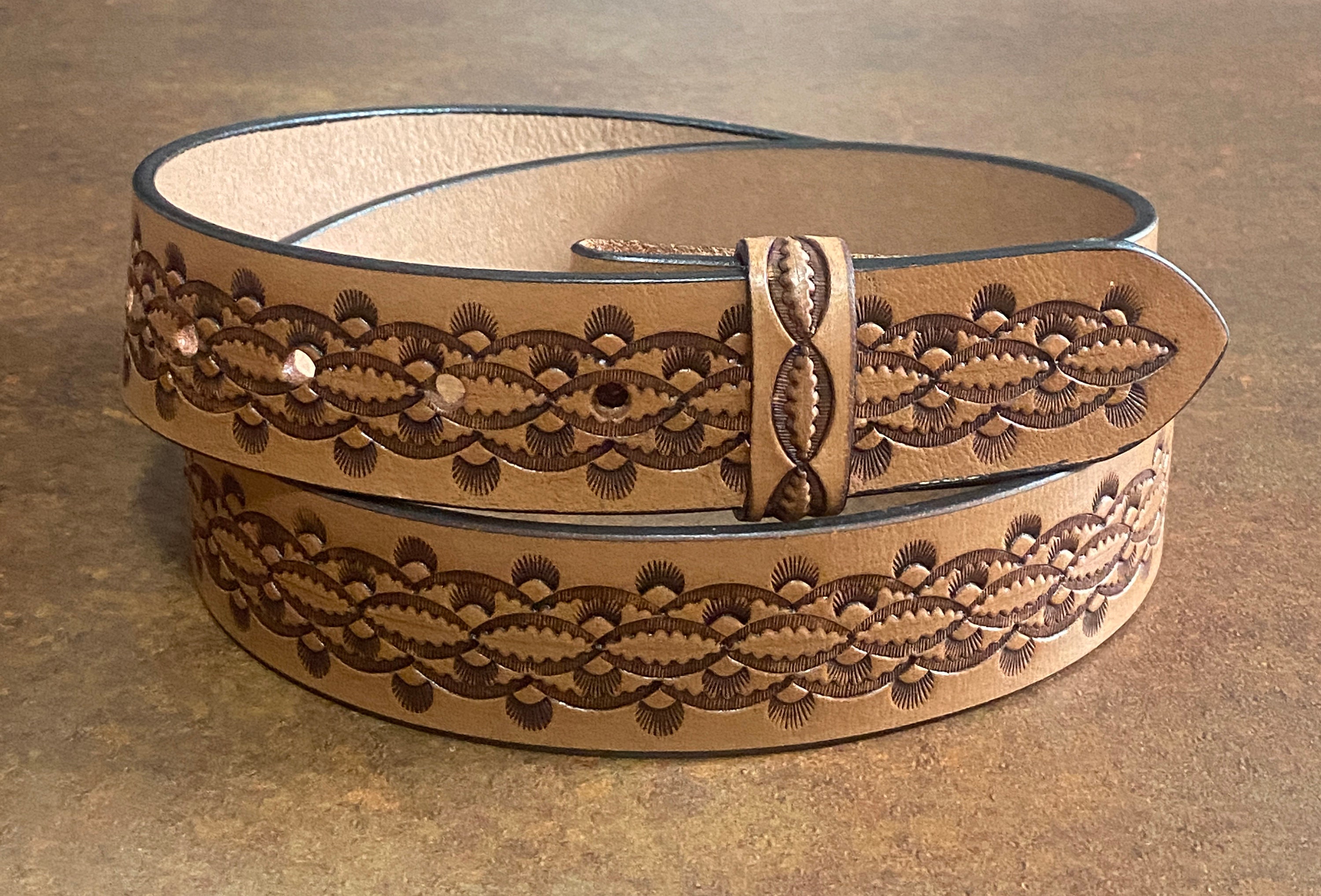 Tooled Western Carved Leather Belt 100% Genuine Full Grain Cowhide ...