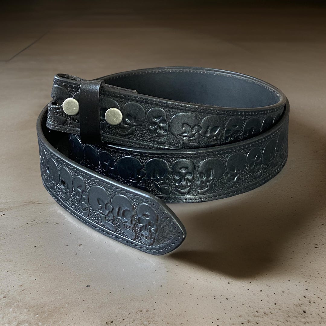Leather Skull Belt, Biker Belt, Skull Tooled Brown Leather Belt, Custom ...