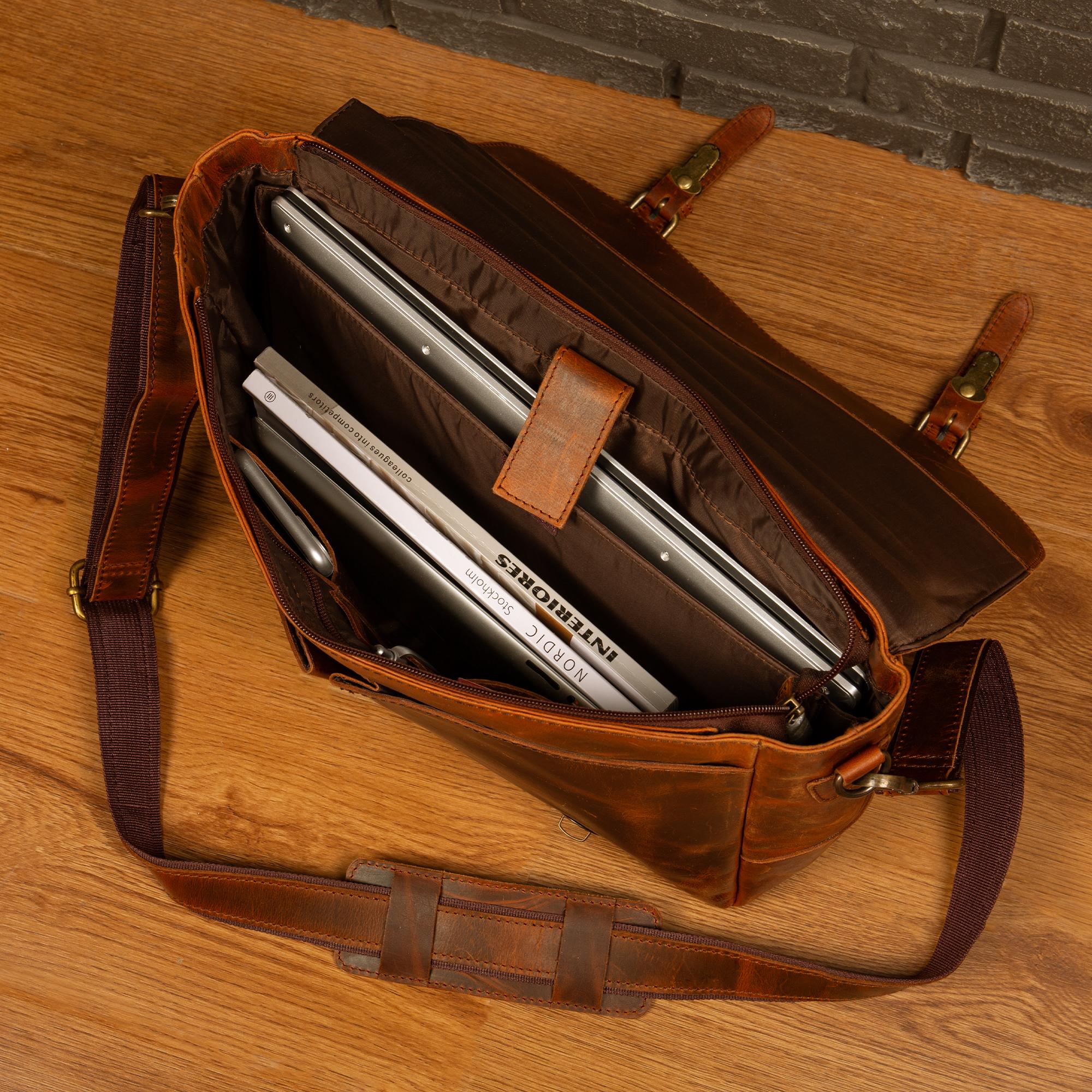 Leather Messenger Bag Briefcase for Men, Full Grain Leather Briefcase ...