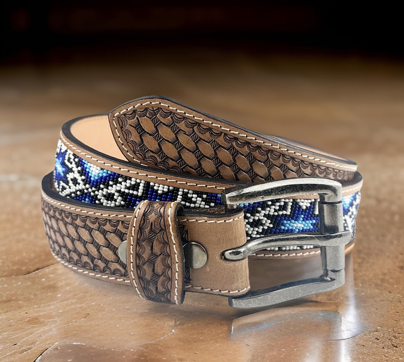 Genuine Leather Beaded Western Heavy Duty Belt, Custom Personalized ...