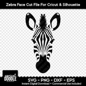 Zebra Face SVG Cut File, Zebra Vector Clipart, Zebra Silhouette, Zebra ...