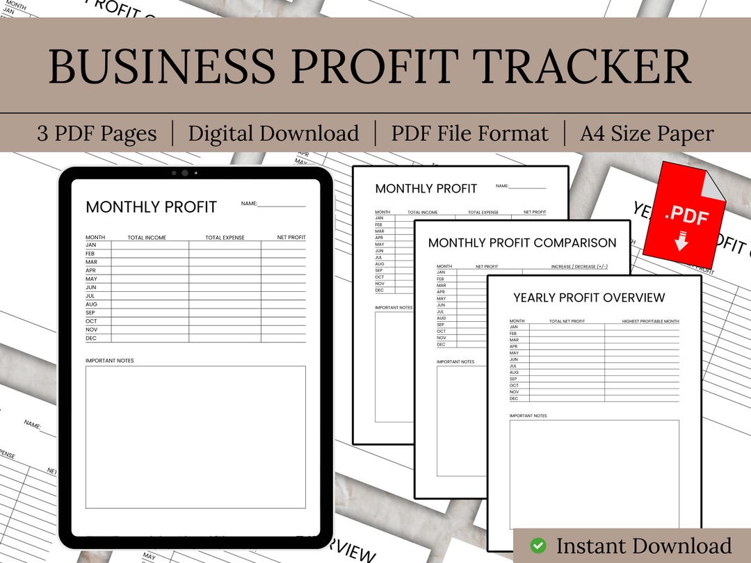 Printable Profit Tracker Template for Small Business, Revenue Tracker ...