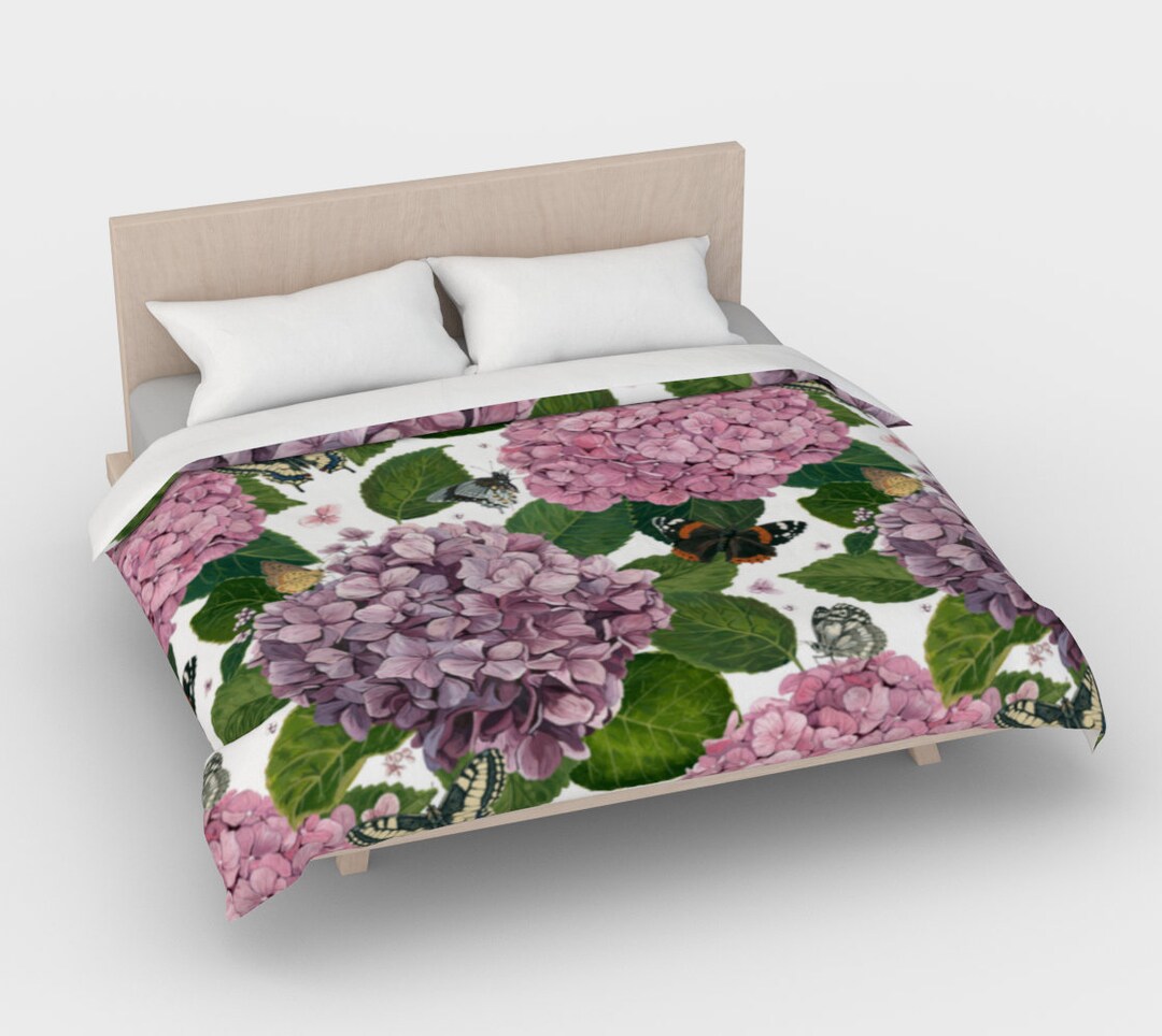 Cotton Duvet Cover King Queen Double/full Twin Hydrangea & Butterflies ...