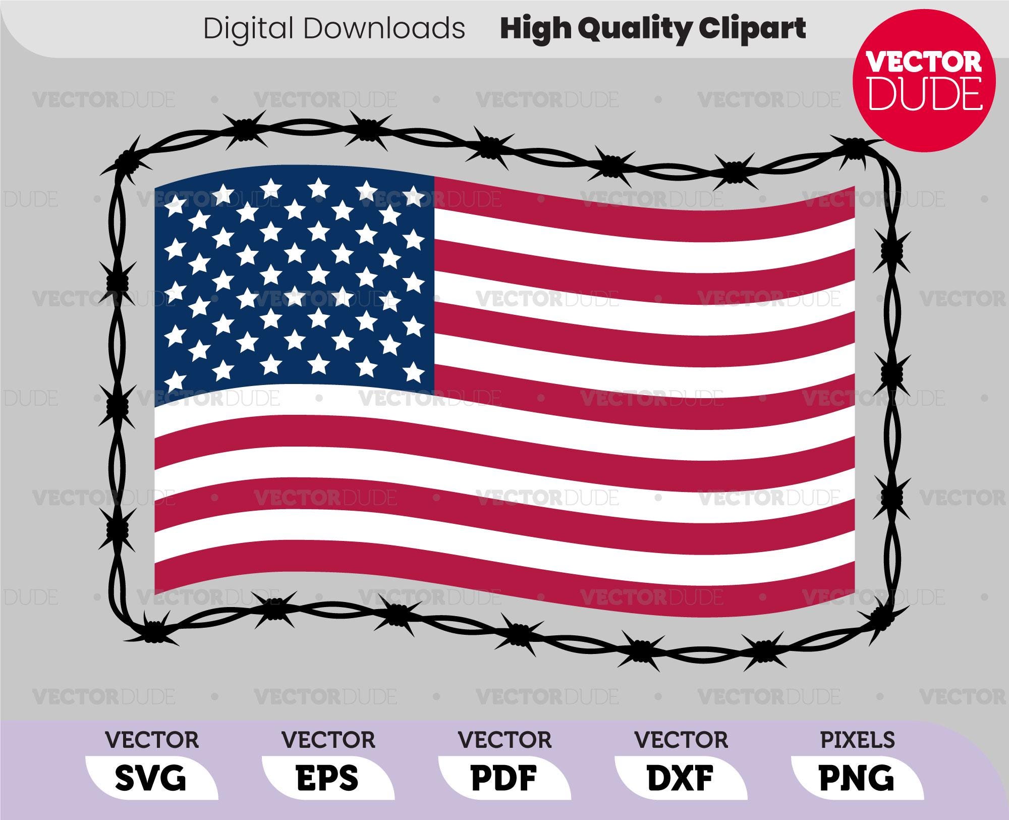Wavy American Flag With Barb Wire Border High Quality Vector Clipart ...