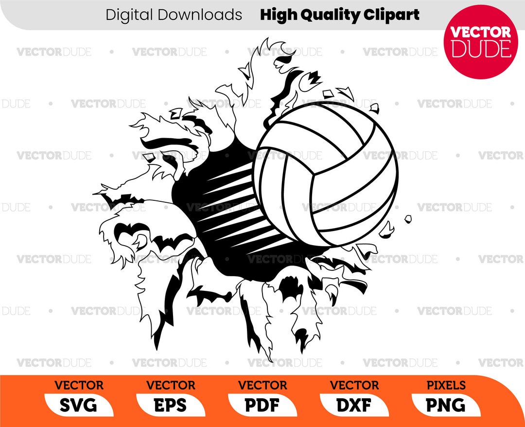 Ripping Bursting Volleyball - Black & White High Quality, Vector ...