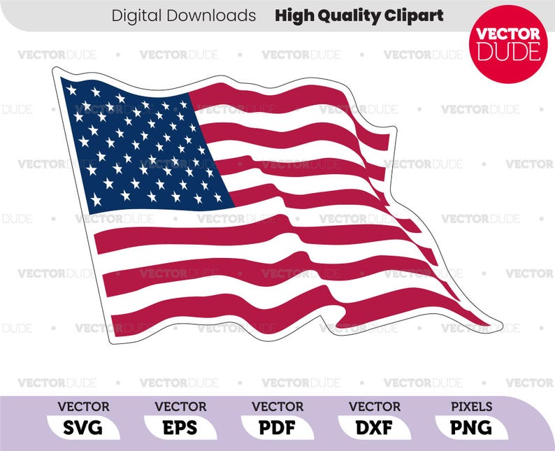 Wavy American Flag High Quality Vector Clipart [ Svg Eps Pdf Dxf Png ...