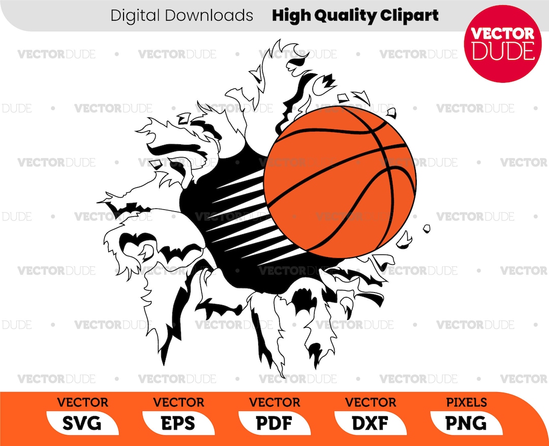 Ripping Bursting Tearing Basketball - Black, White and Orange High ...
