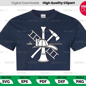 Firefighter / Fireman Ladder Bugle Helmet Ax Hook Tool Vector, High ...