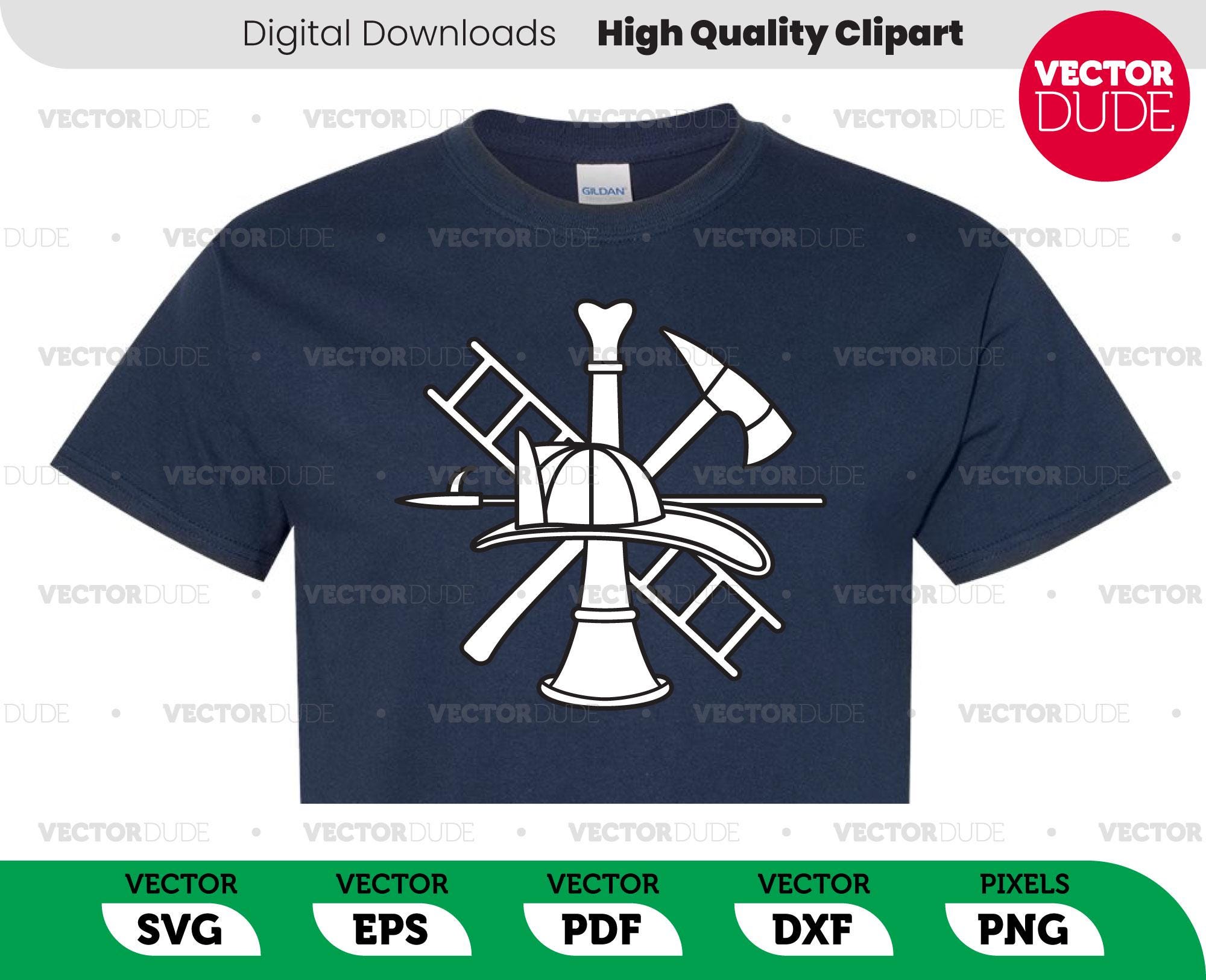 Firefighter / Fireman Ladder Bugle Helmet Ax Hook Tool Vector, High ...