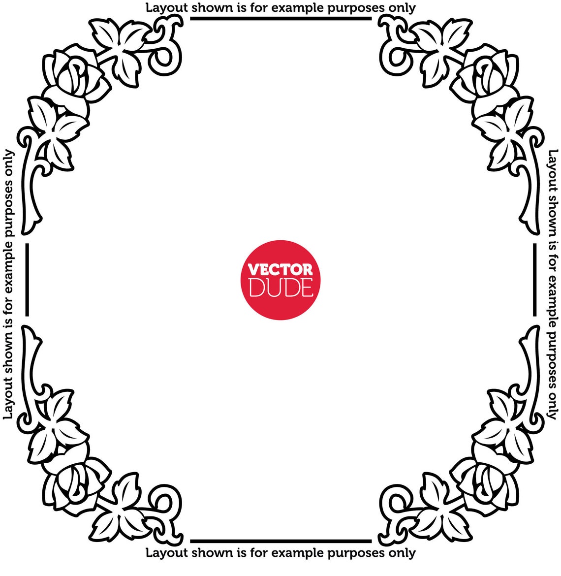 Decorative Rose Corner Flourishes, Vector Clipart [ Svg Eps Pdf Dxf Png ...