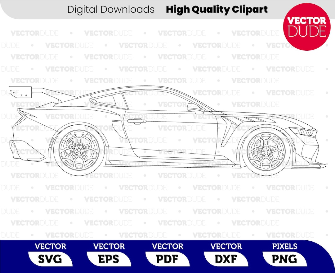 Mustang GTD 2024 2025 GT Line Drawing Highly Detailed Original Vector ...