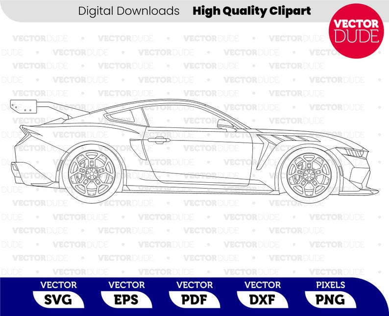 Mustang GTD 2024 2025 GT Line Drawing Highly Detailed Original Vector ...