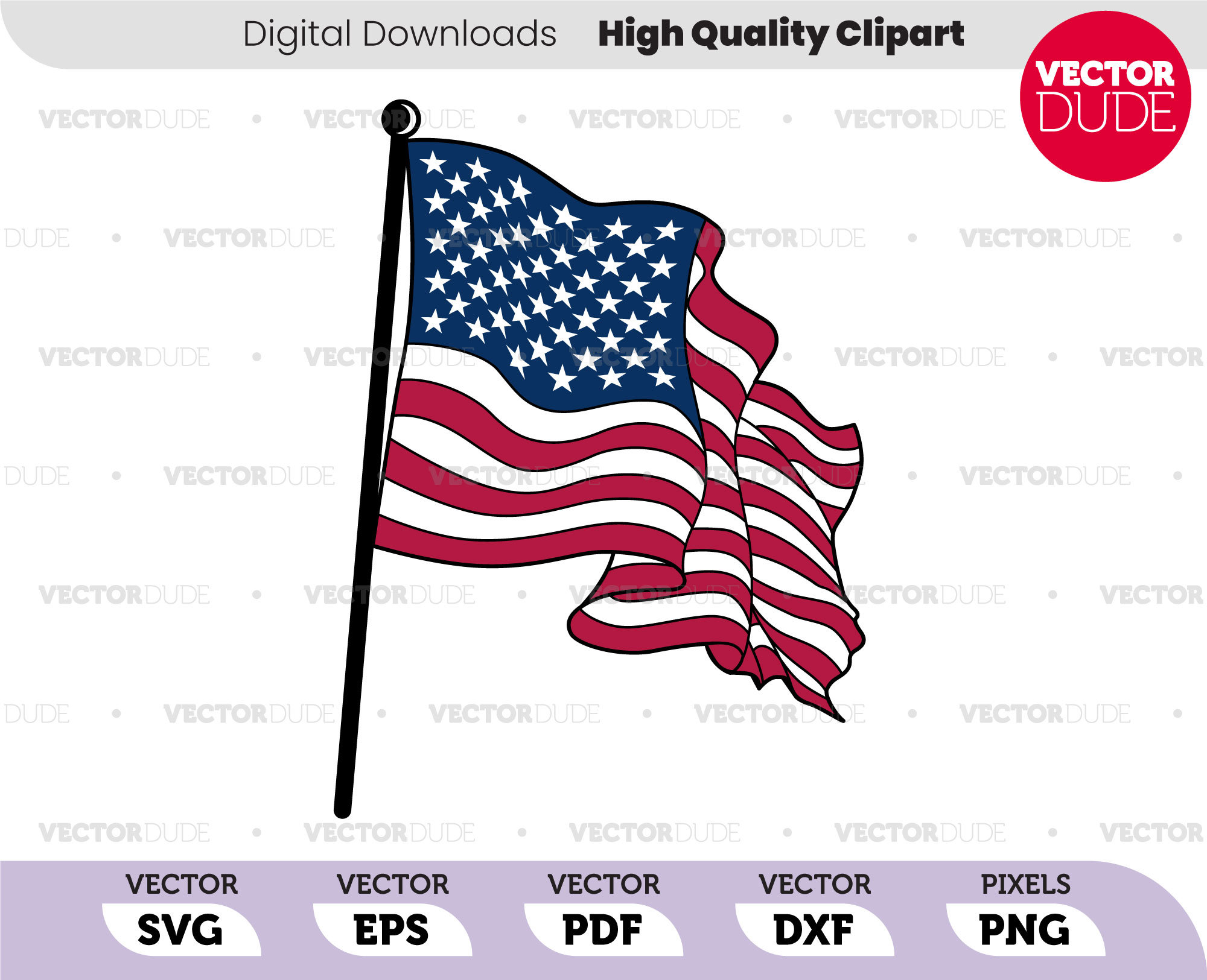 Wavy American Flag With Pole High Quality Vector Clipart [ Svg Eps Pdf ...