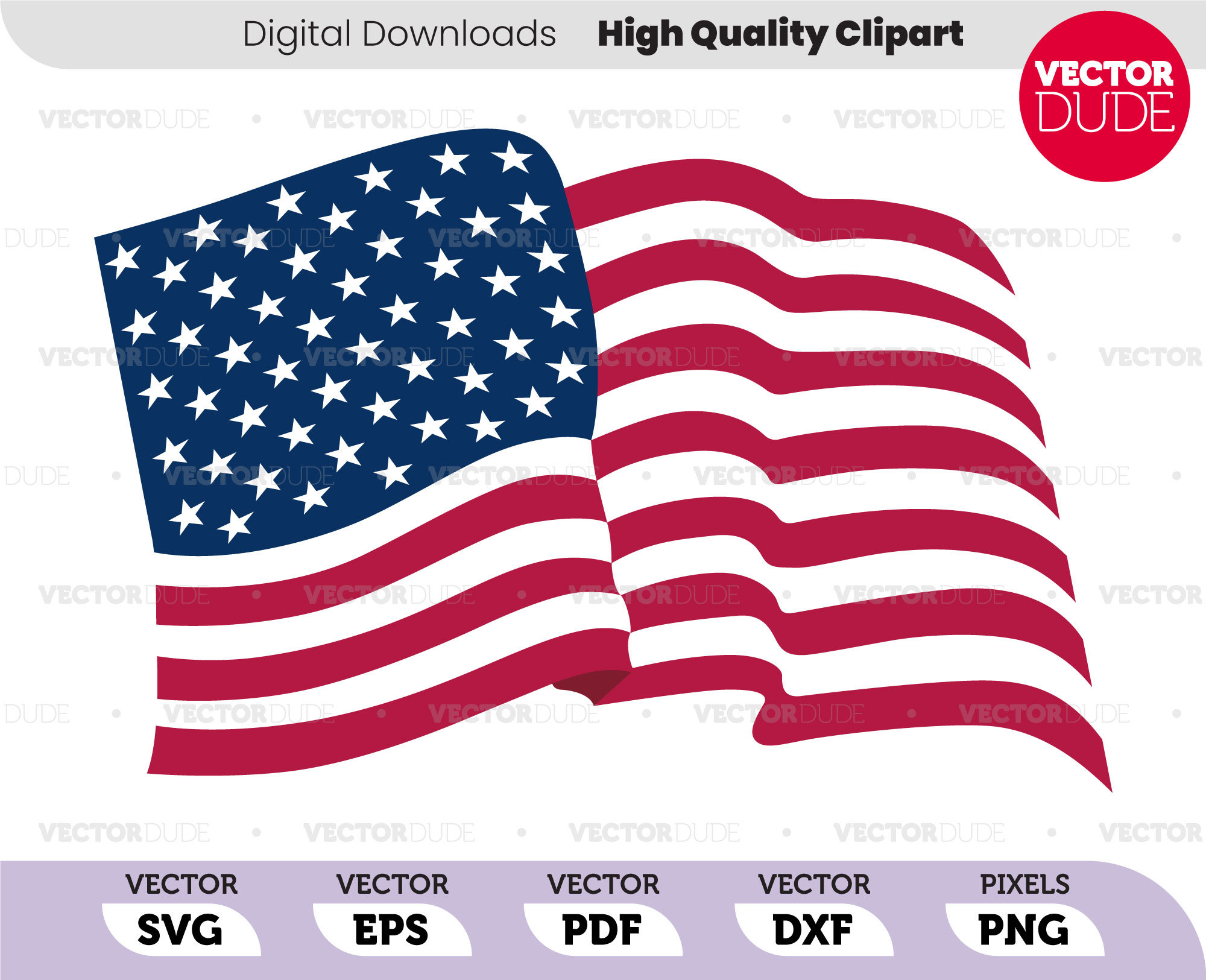 Wavy American Flag High Quality Vector Clipart [ Svg Eps Pdf Dxf Png ] - Etsy