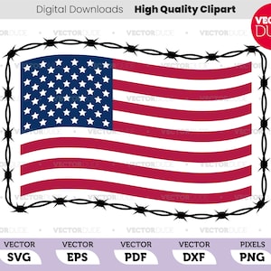 Wavy American Flag With Barb Wire Border High Quality Vector Clipart ...