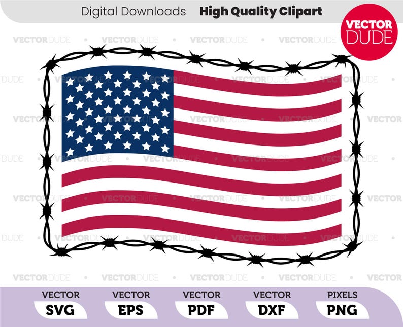 Wavy American Flag With Barb Wire Border High Quality Vector Clipart ...