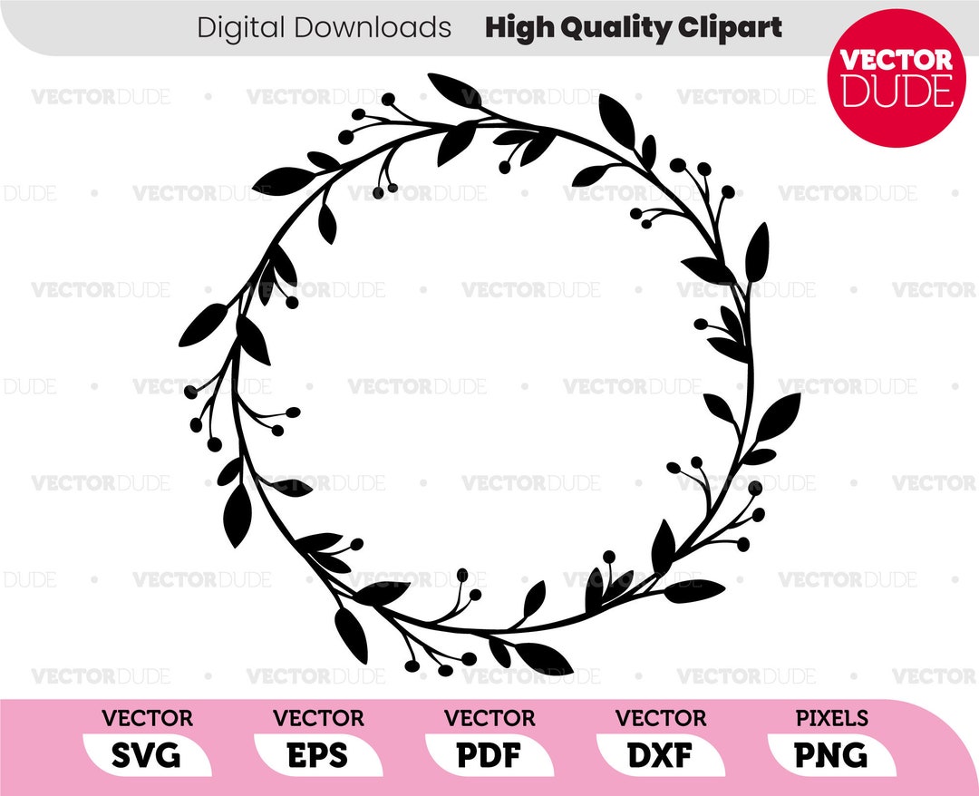 Decorative Round Border Wreath Leafy Design Cut or Print, Vector ...