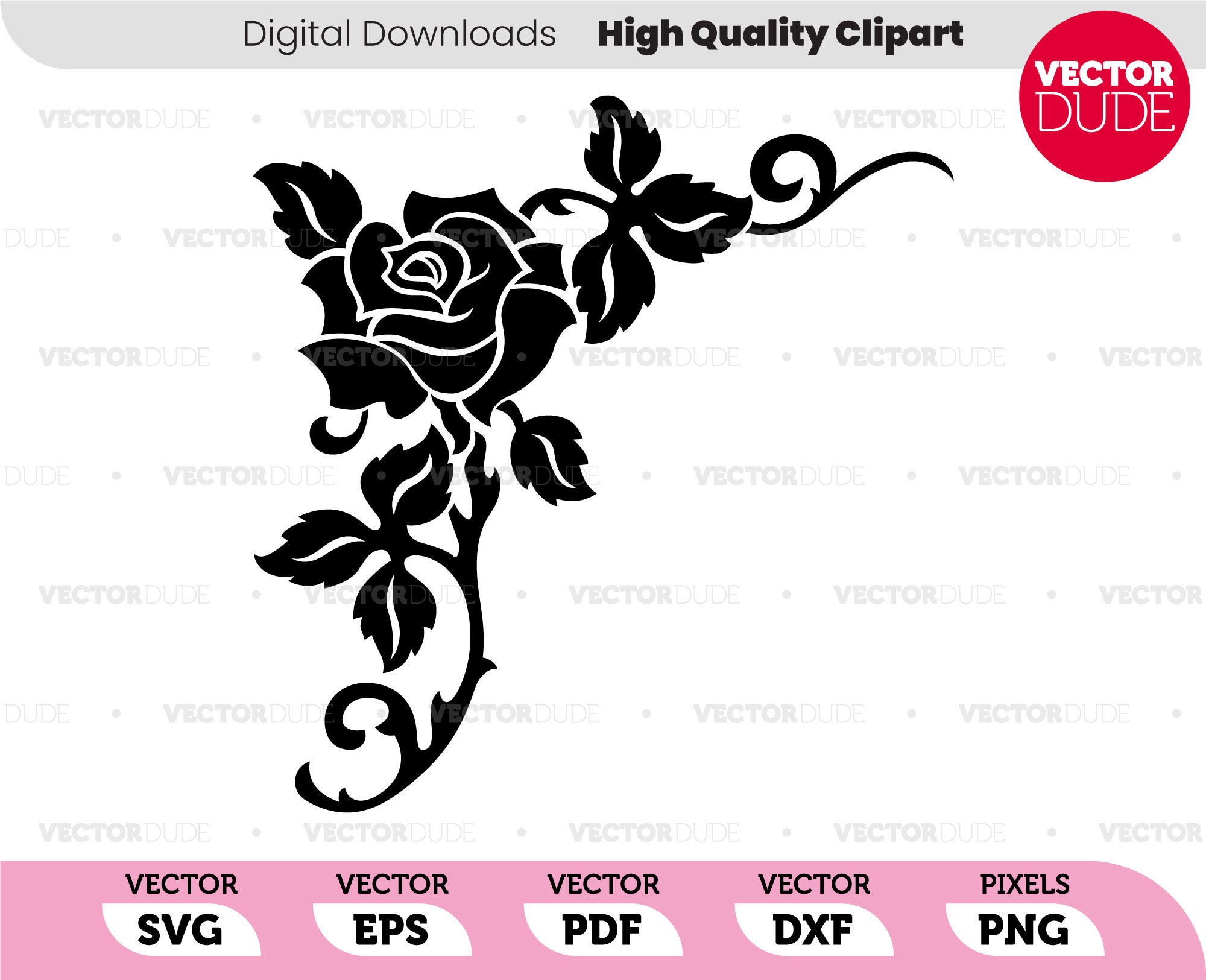 Decorative Rose Corner Flourish, Vector Clipart [ Svg Eps Pdf Dxf Png ...