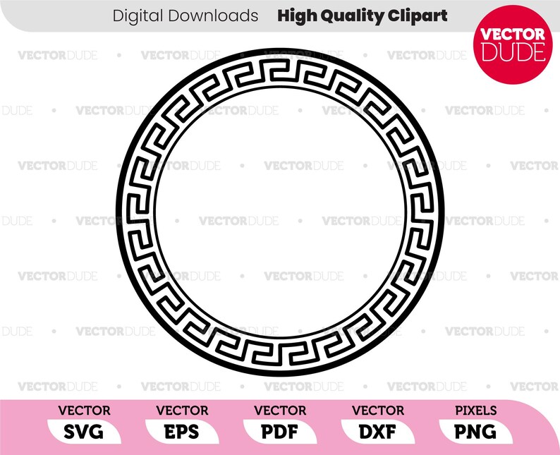 Round Greek Key Style Border for Cutting or Print, Vector Clipart [ Svg ...