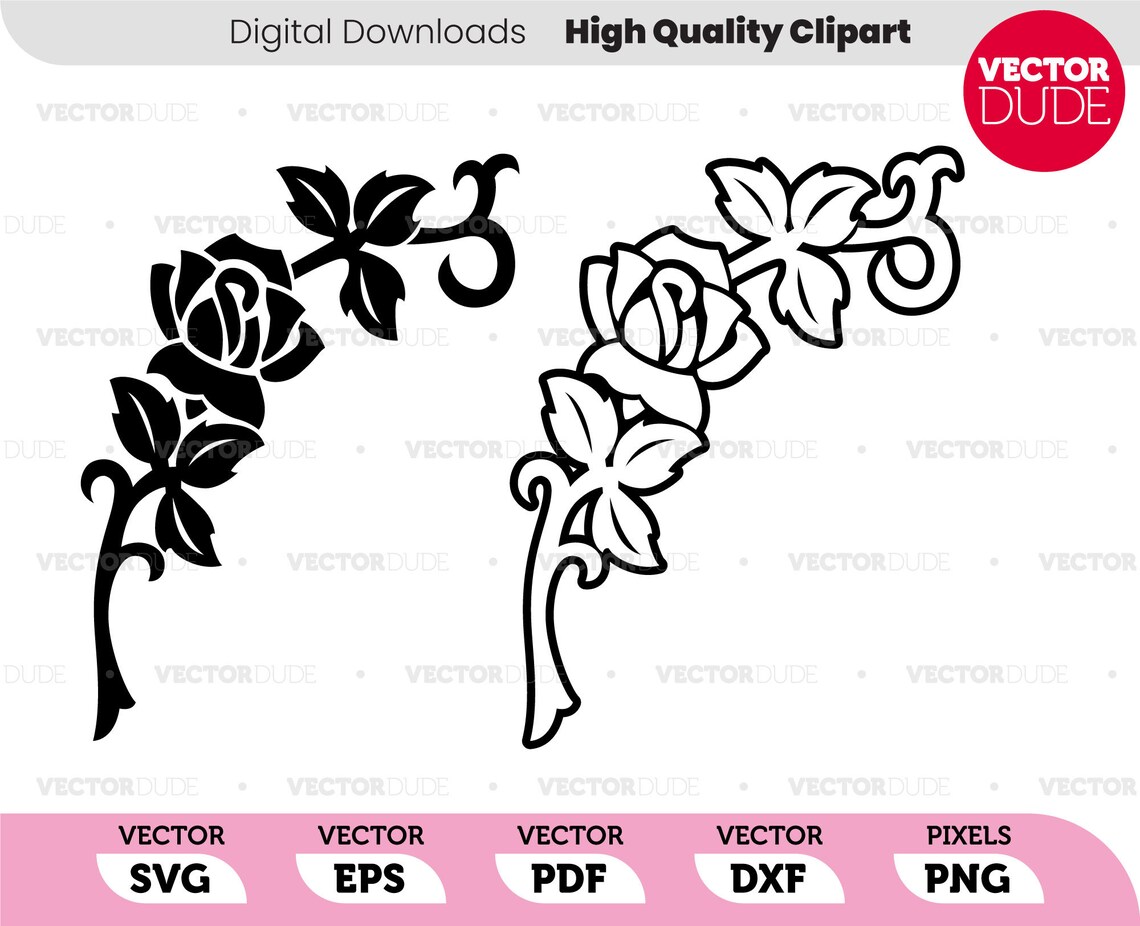Decorative Rose Corner Flourishes, Vector Clipart [ Svg Eps Pdf Dxf Png ...