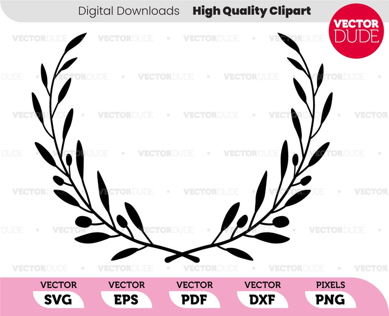 Decorative Laurel Wreath Leaf Design Cut or Print, Vector Clipart [ Svg ...