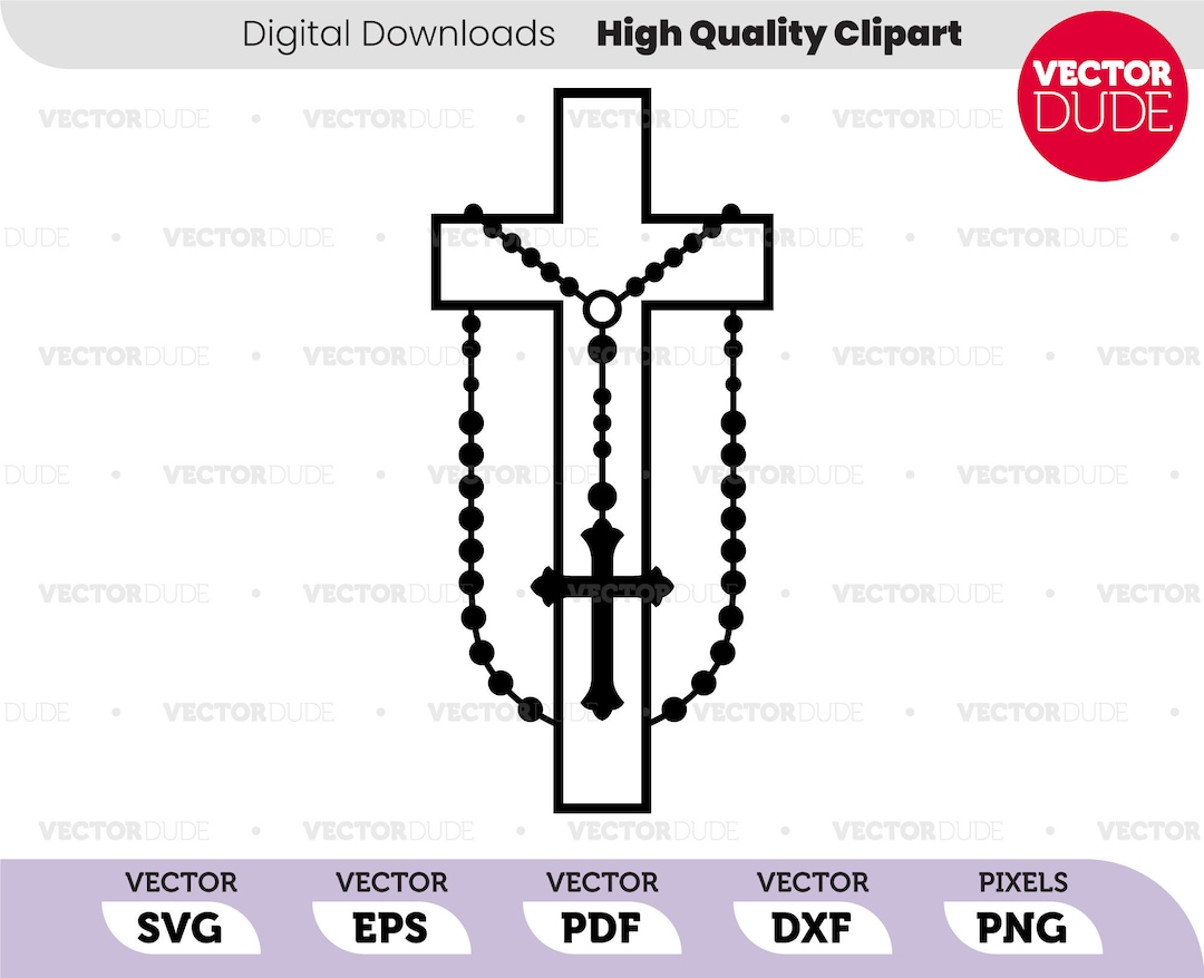 Religious Prayer Cross With Rosary Beads High Quality Vector, Cricut ...