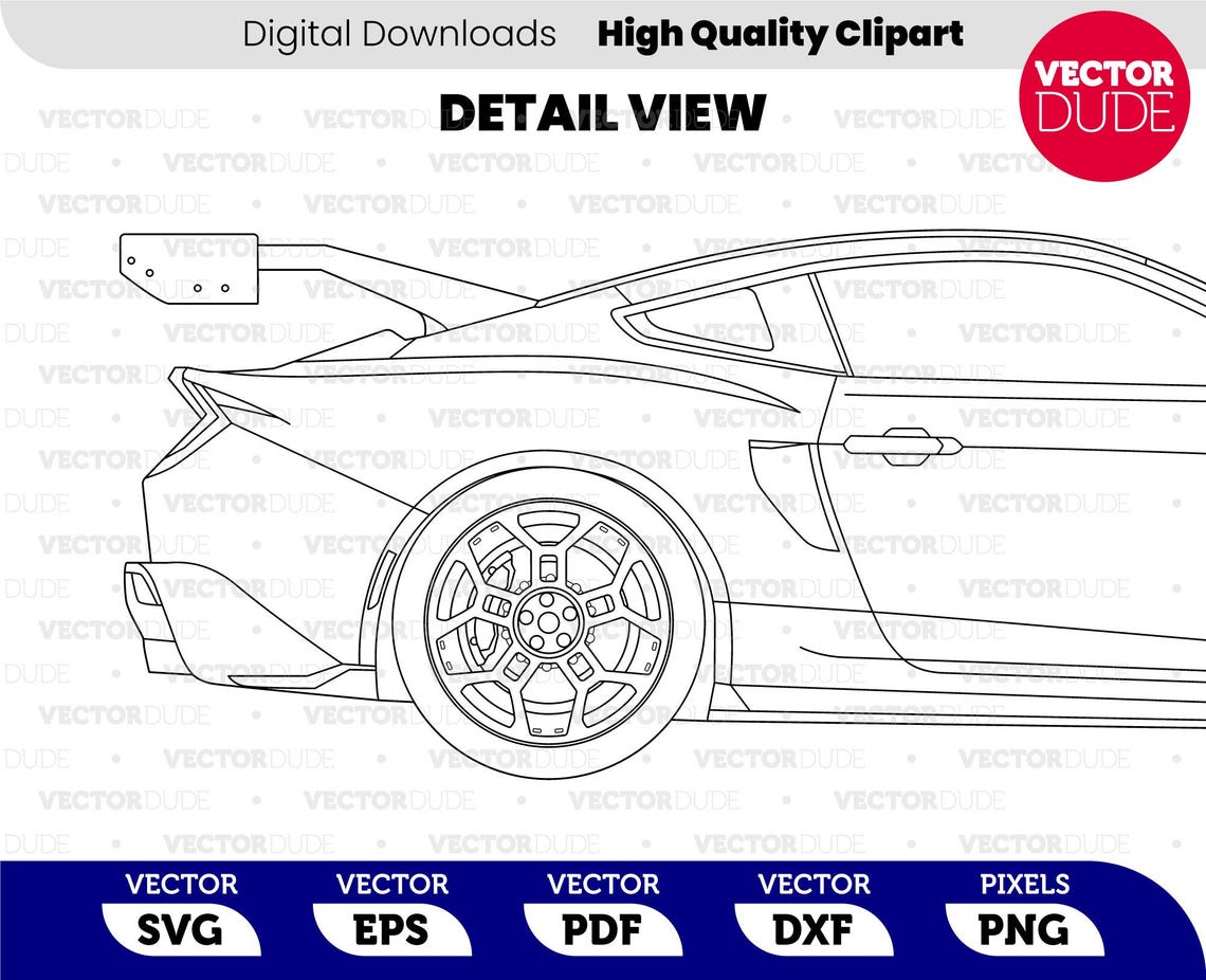 Mustang GTD 2024 2025 GT Line Drawing Highly Detailed Original Vector ...