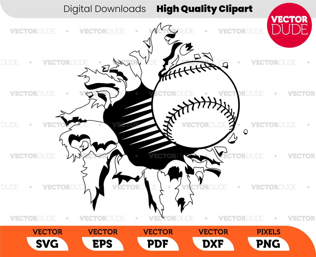Ripping Bursting Tearing Baseball - Black & White High Quality, Vector ...