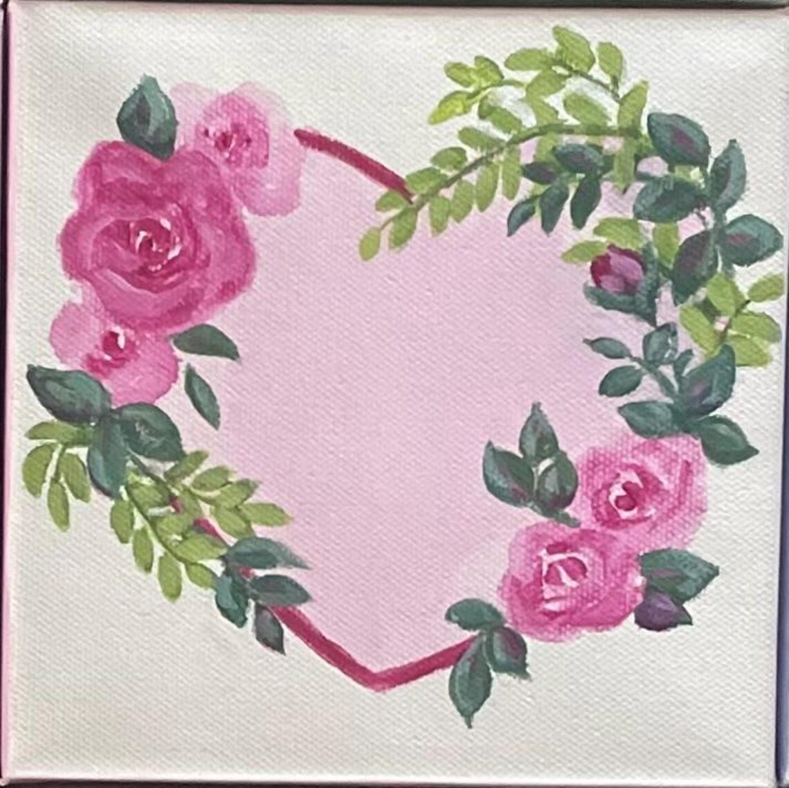 Hand Painted Floral Heart Art: Rosy Bunches. Small Acrylic Canvas ...