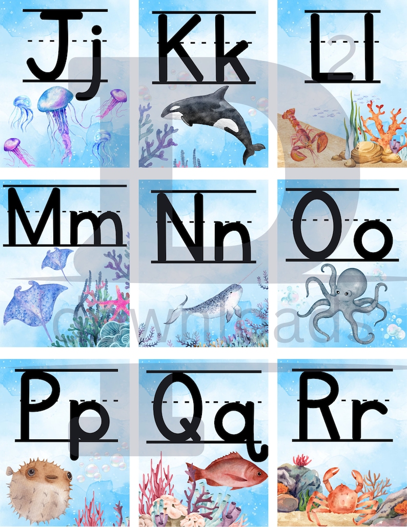 Classroom Ocean Theme ABC Wall Posters, Sea Classroom Theme Posters ...