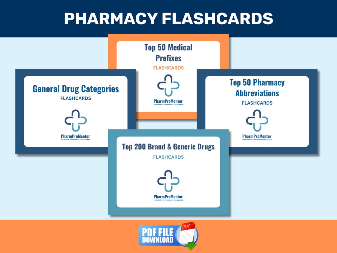 Pharmacy Flashcards Bundle: Drug Categories, Top 200 Drugs, Medical ...