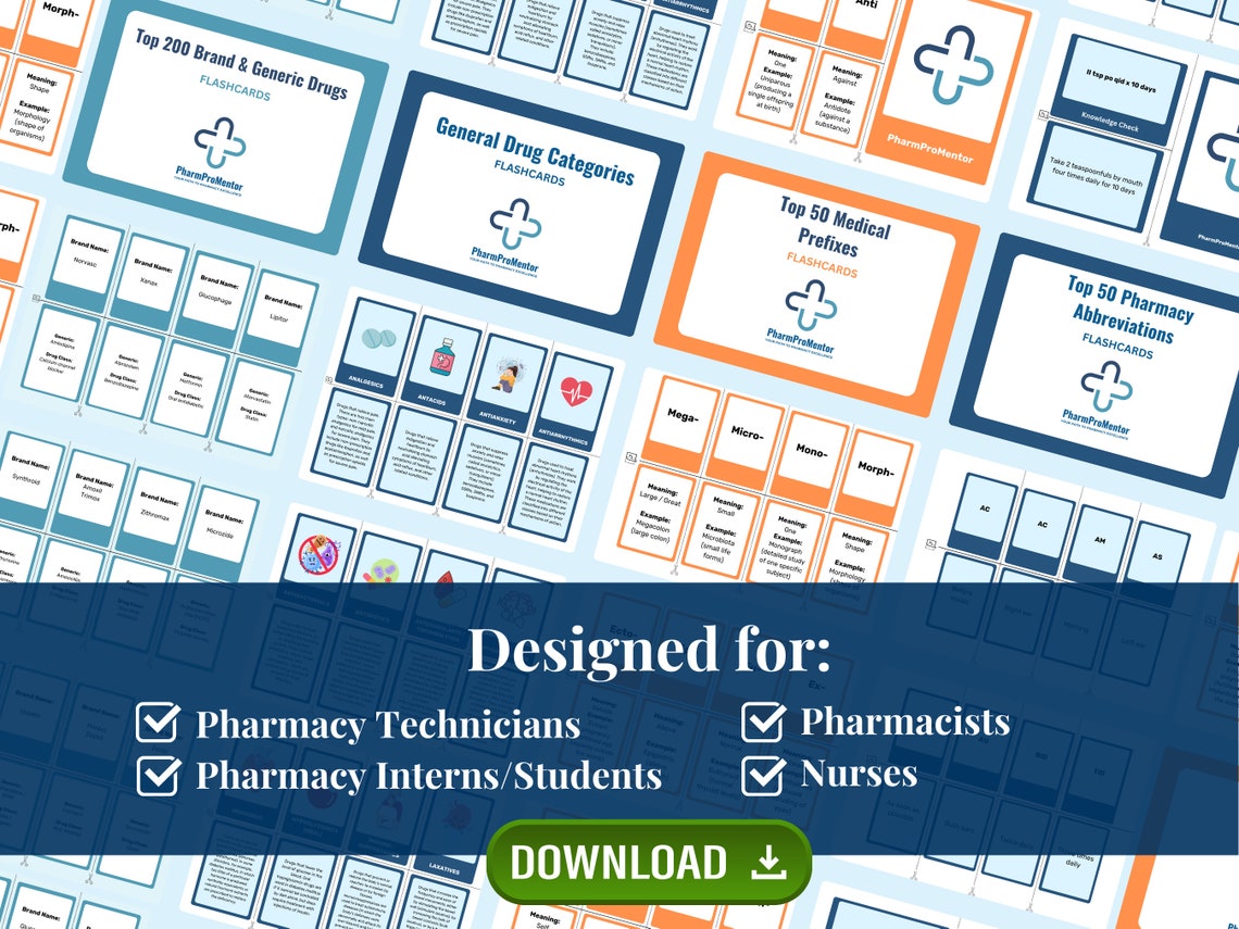 Pharmacy Flashcards Bundle: Drug Categories, Top 200 Drugs, Medical ...