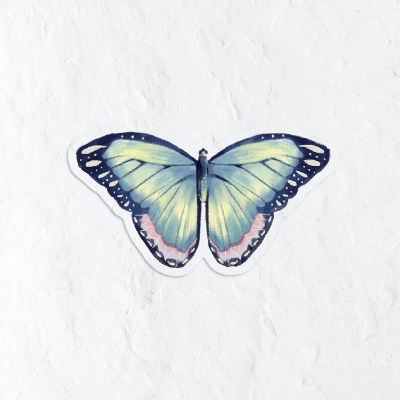 Illustration Blue Butterfly Vinyl Sticker / Art Sticker / Waterproof ...