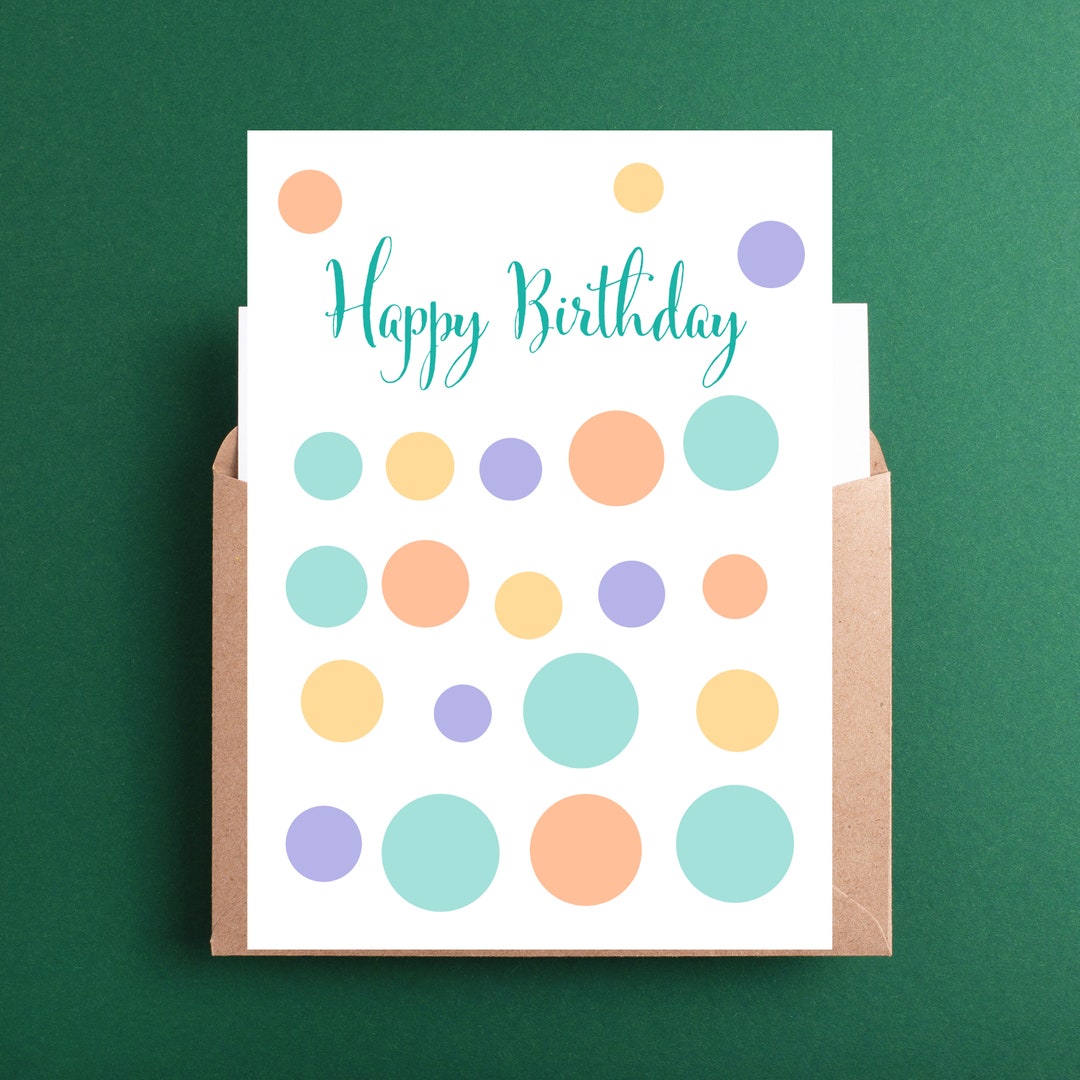 Polka Dots Birthday Card, Printable Digital Card, Instant PDF Download ...