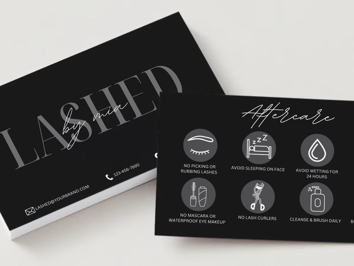 Lash Aftercare Card Template, Editable Lash Business Cards, Printable ...
