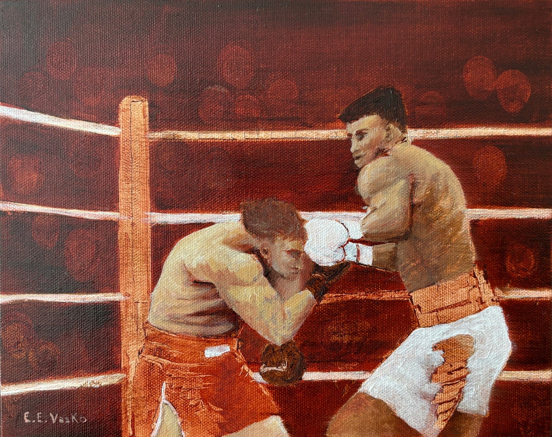 Original Oil Painting Two Boxers Striving. - Etsy