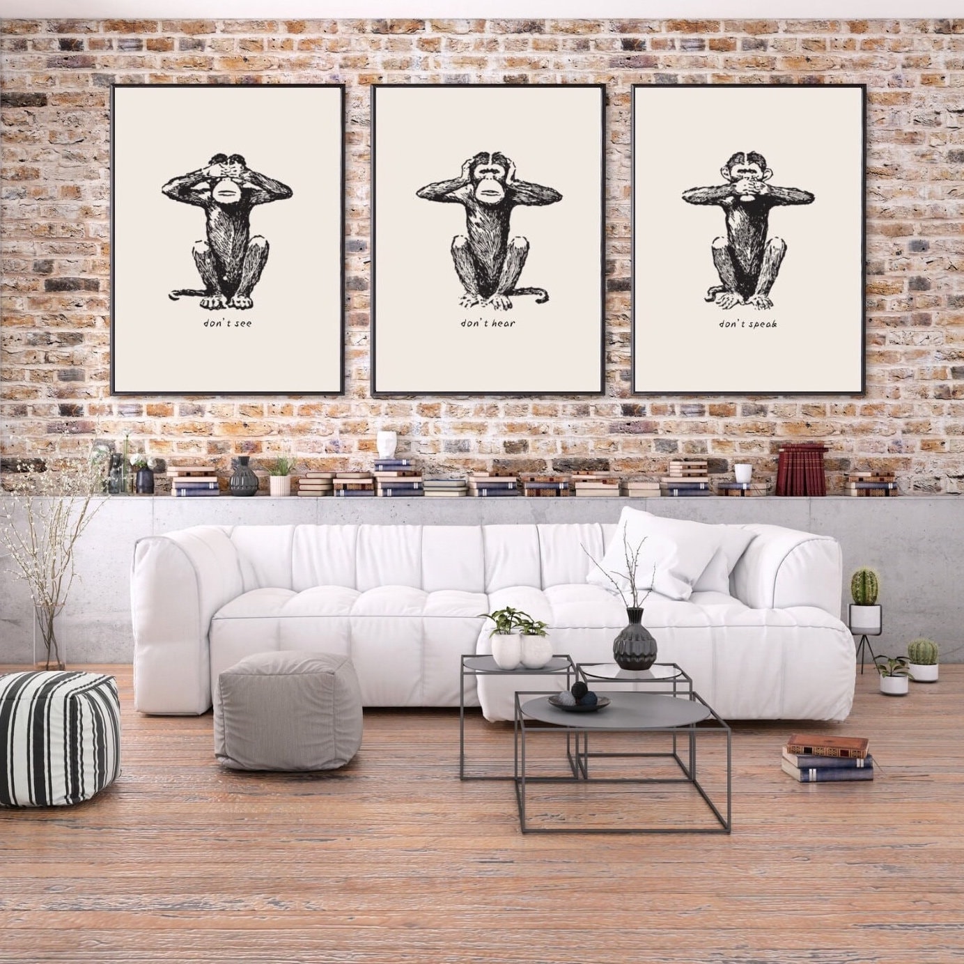Three Wise Monkeys Wall Art Chimpanzee Poster Animal Print Monkey Lover ...