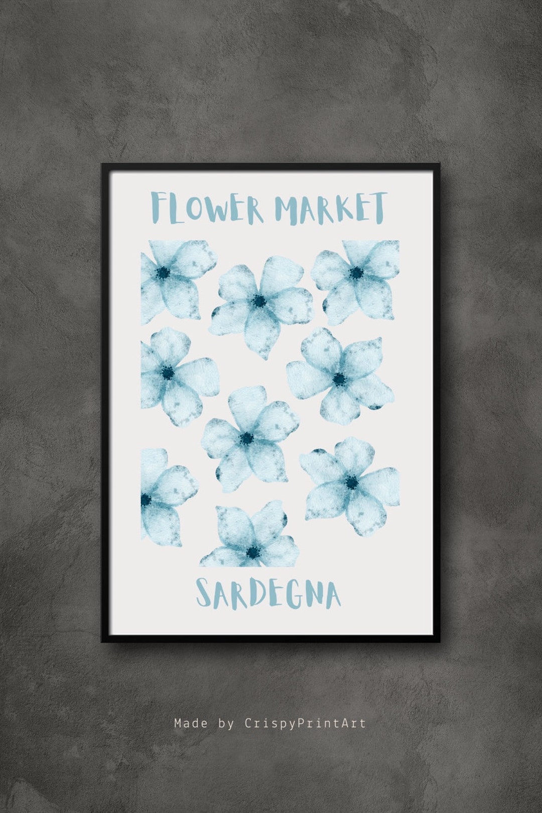 Sardinia Flower Market Digital Poster – Blue Floral Wall Art – Italy ...