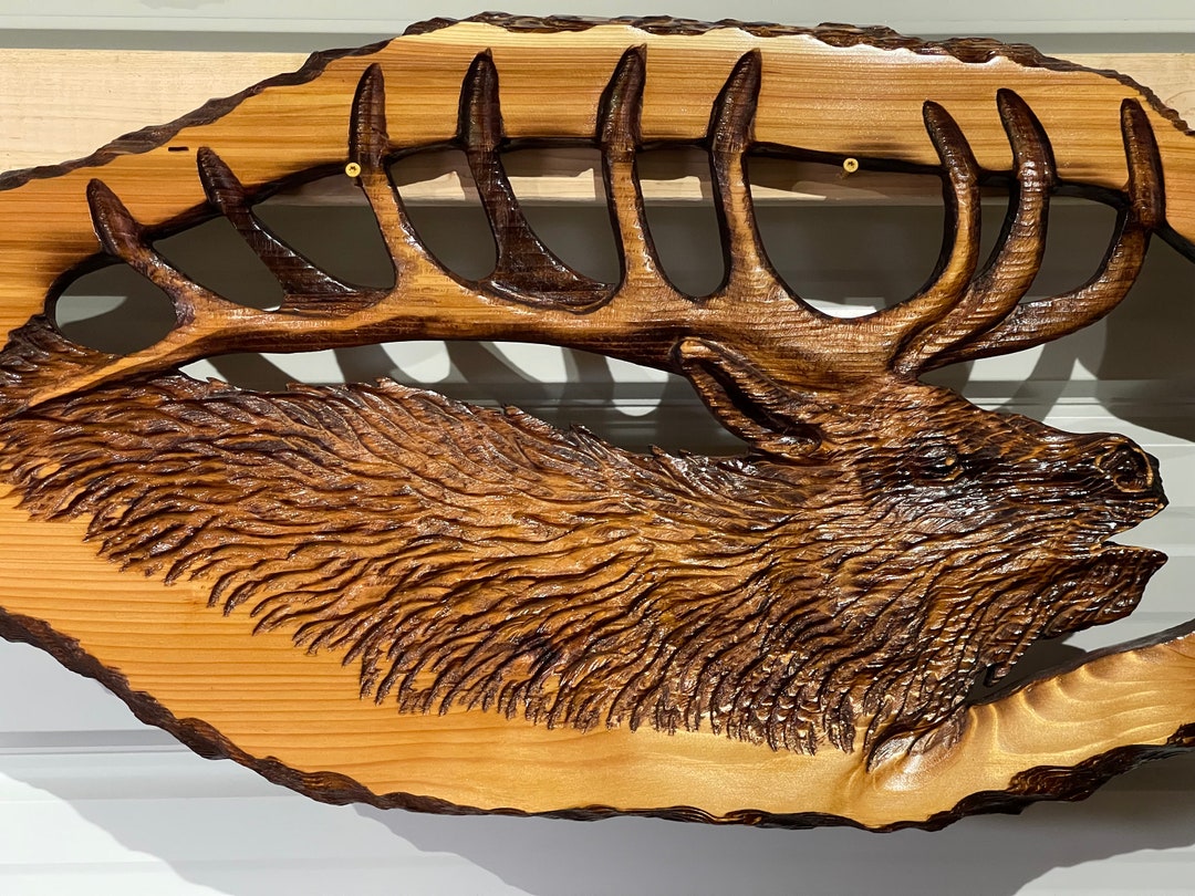 Unique Wood Wall Art, Chainsaw Elk Carving, Elk Wood Art, Elk Wildlife ...