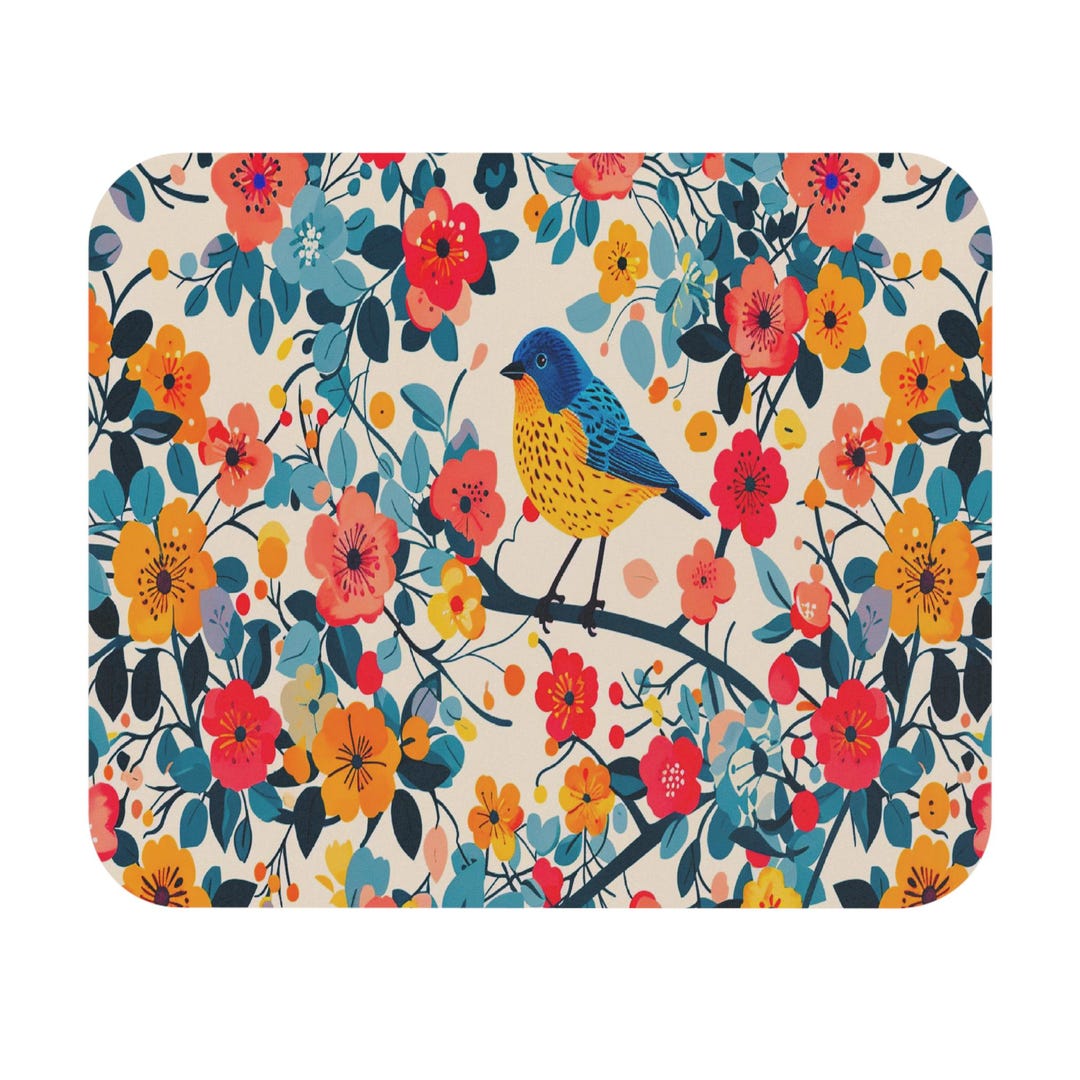 Floral Bird Mouse Pad - Colorful Flower Office Decor, Unique Gift ...