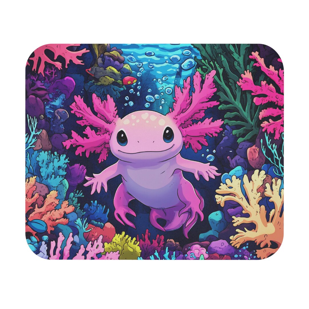 Pink Axolotl Mouse Pad, Colorful Coral Reef Desk Accessories, Cute ...