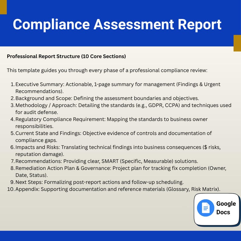 Compliance Assessment Report Template: Audit-ready Governance (google ...
