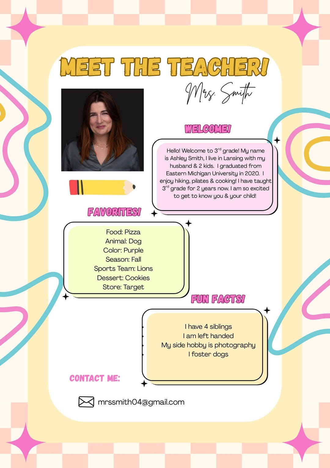 Meet the Teacher Digital Editable Template Retro | Colorful Retro ...