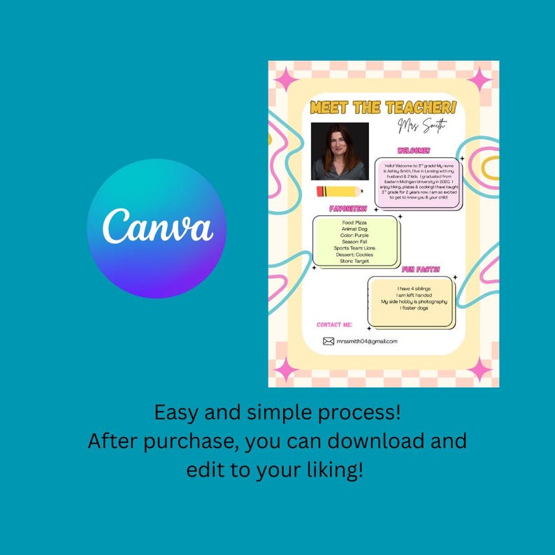 Meet the Teacher Digital Editable Template Retro | Colorful Retro ...